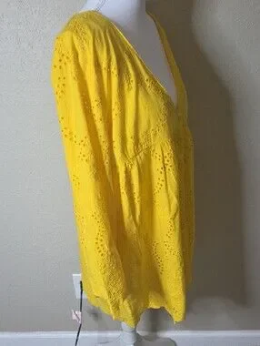 Zara | Swim | Zara Bright Yellow Eyelet Buttonfront Swim Coverup Large ...